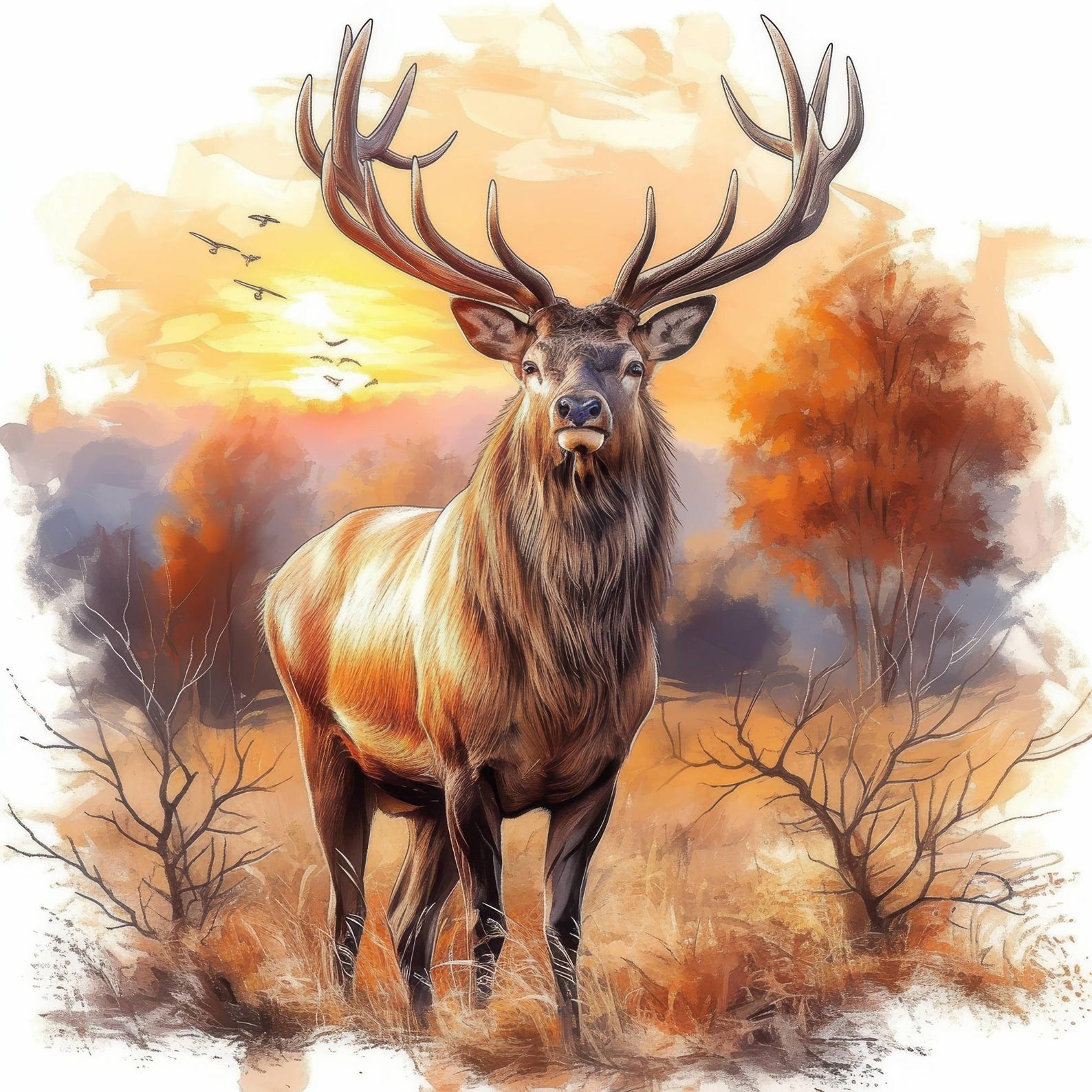 19 Sunset Red Deer Clipart Bundle, Stag at Sunset Illustrations ...