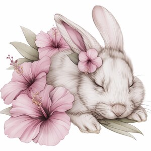 11 Rabbit in a Flower Clipart Bundle, Bunny Flower Illustration ...