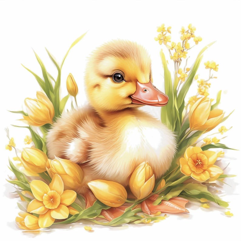 9 Floral Duck Clipart Bundle, Printable Watercolor Spring Duckling ...