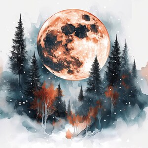12 Fantasy Red Moon Clipart Bundle, Printable Watercolor Clipart, High ...