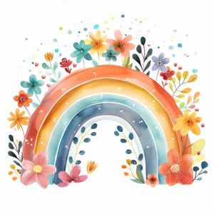 10 Watercolor Rainbow and Flowers Clipart Bundle Set, Rainbow and ...