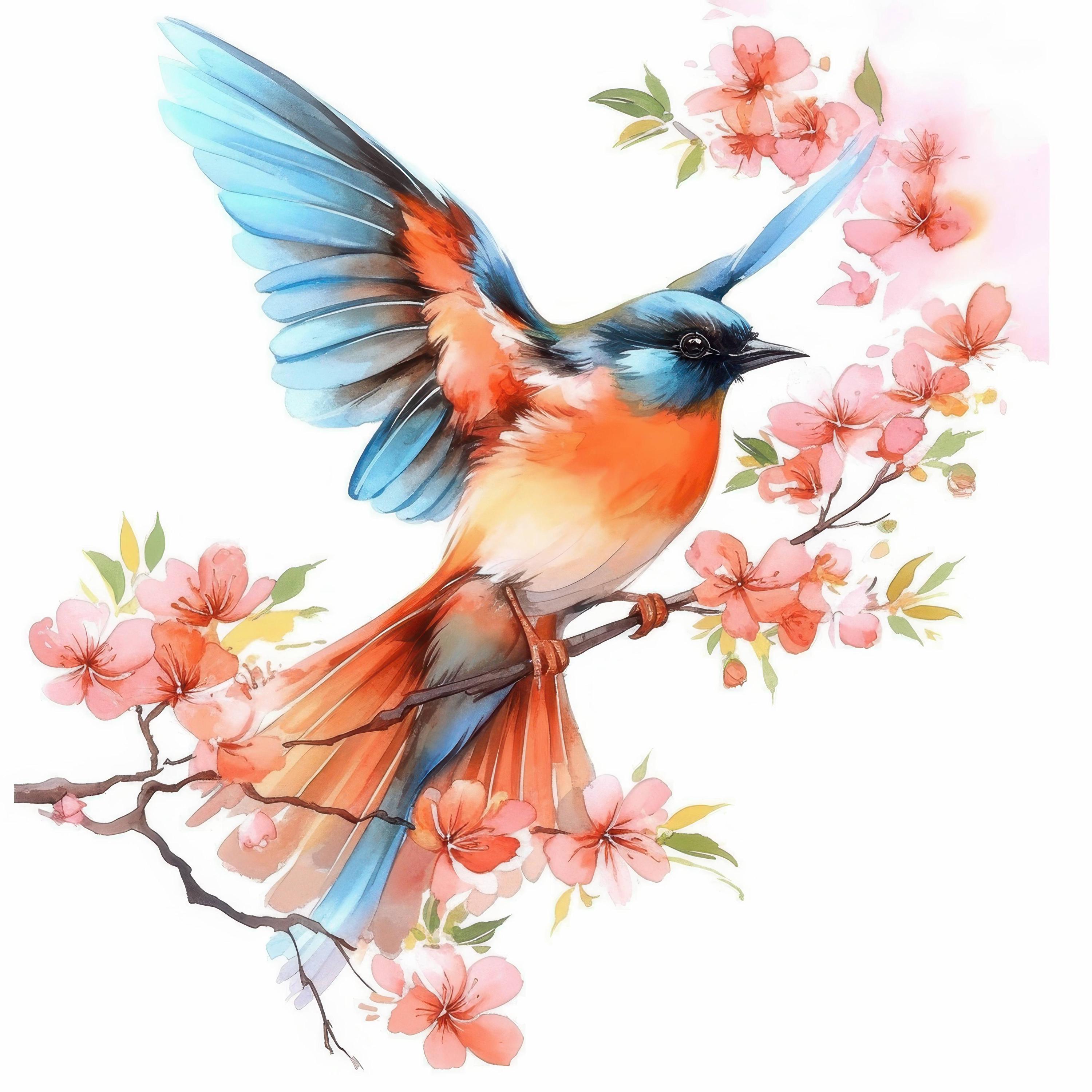 15 Spring Bird With Branch Clipart Bundle, Floral Illustrations ...