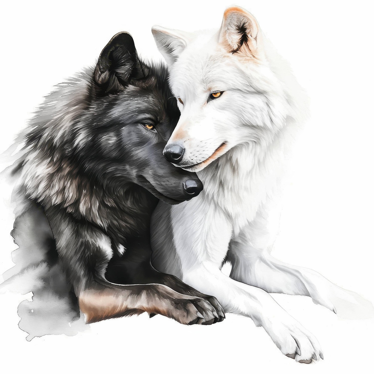 12 Wolf Duo Clipart Bundle, Black and White Wolves Illustration ...