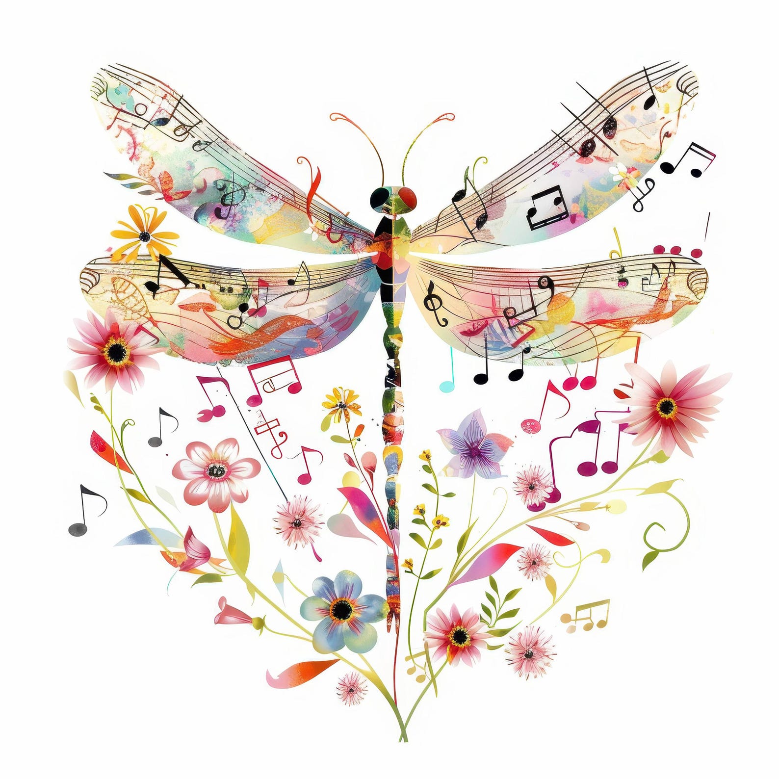 13 Dragonfly Music Notes Clipart Image Bundle, Printable Watercolor ...