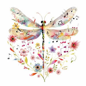13 Dragonfly Music Notes Clipart Image Bundle, Printable Watercolor ...