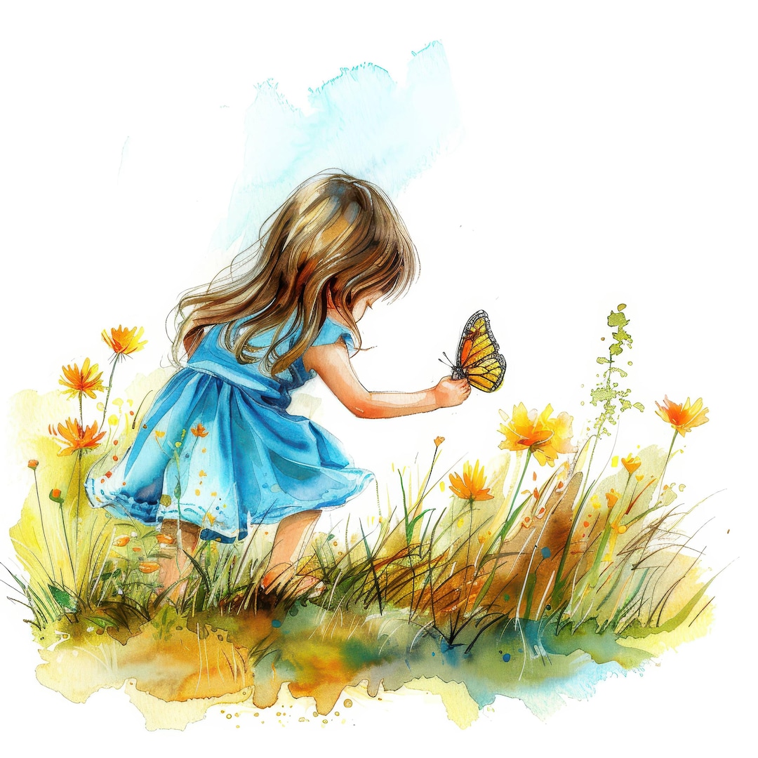 16 Girl and Butterfly Clipart Bundle, Little Girl Images, Butterfly ...