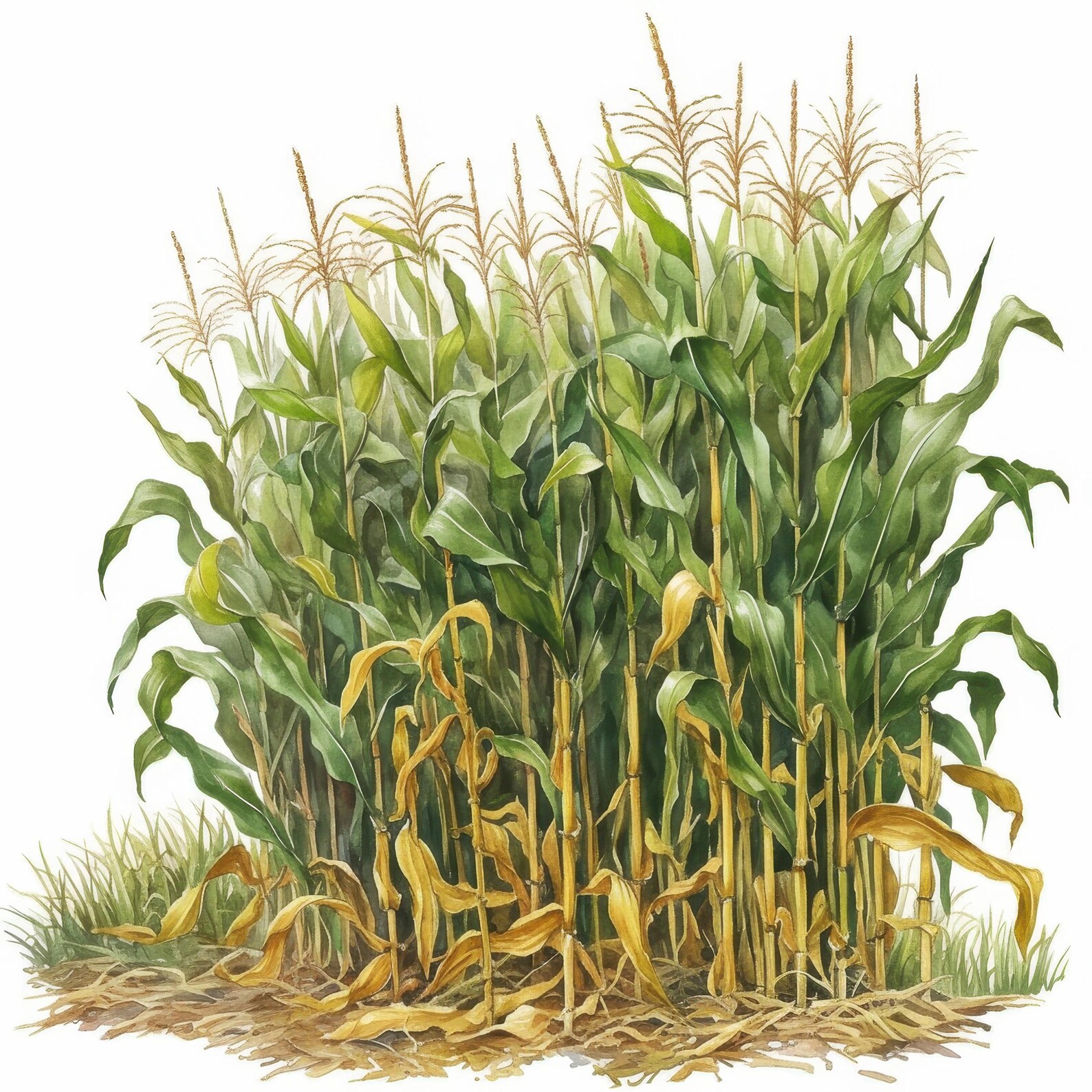 15 Corn Stalk Clipart Set, Tall Green Corns Illustrations, Printable ...