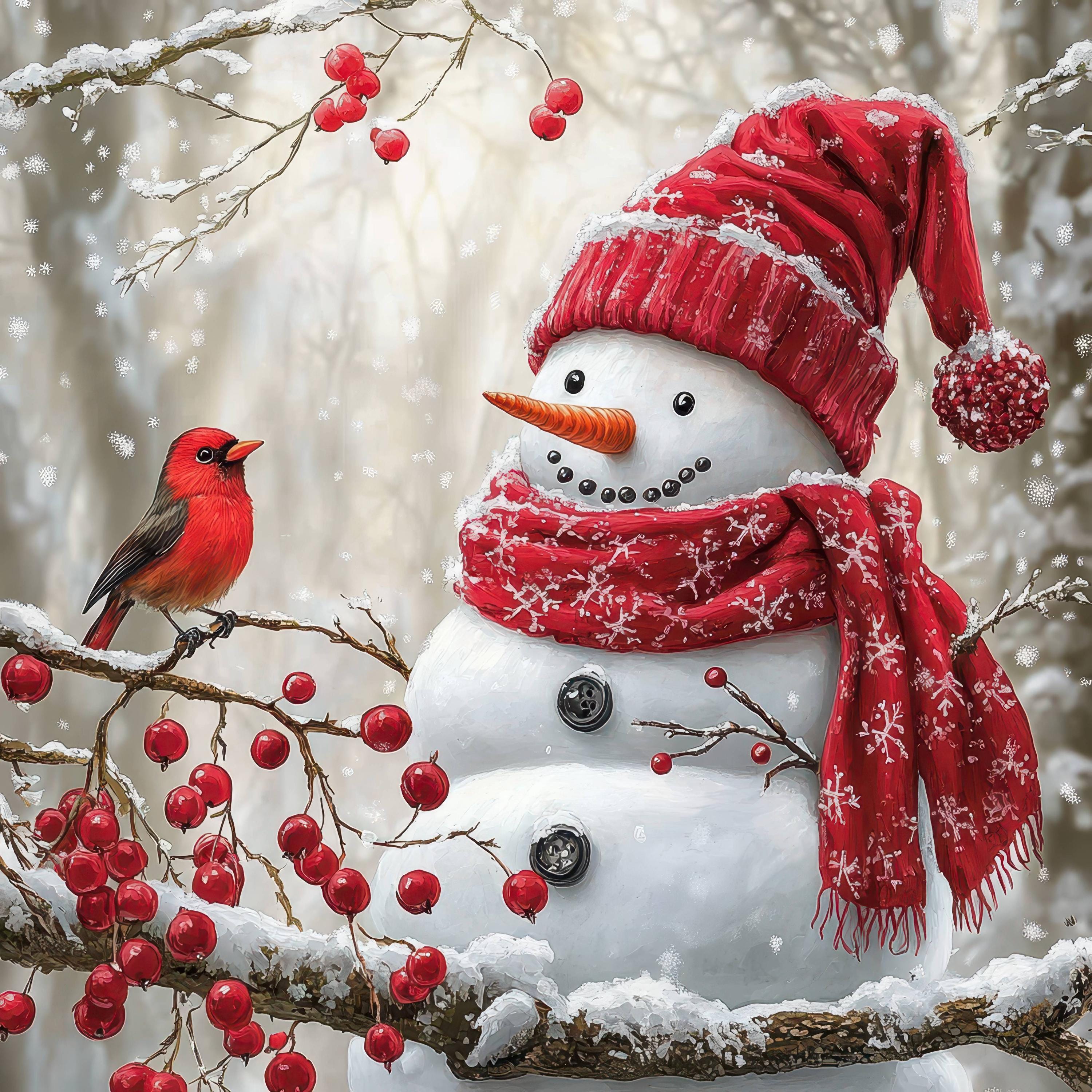 10 Red Snowman and Cardinal Clipart Bundle, Winter Illustrations ...