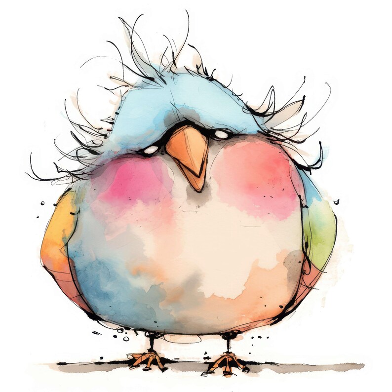 12 Cartoon Birds Clipart Set, Whimsical Bird Illustrations, Printable ...