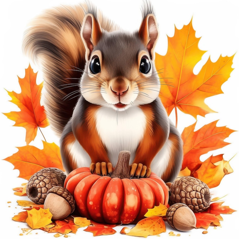 12 Fall Squirrel Clipart Bundle, Cute Fall Animal Illustrations ...