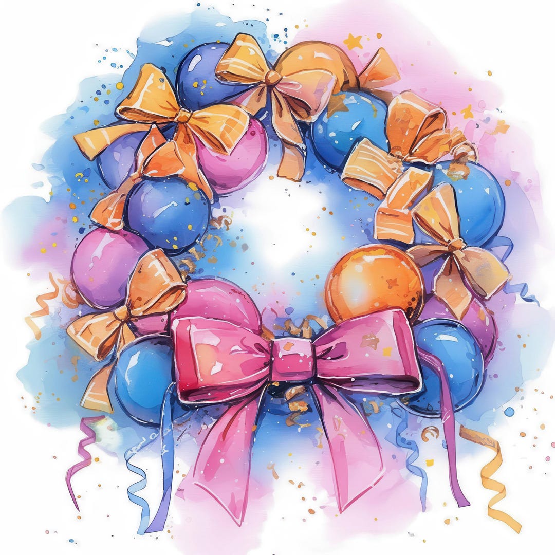 10 Birthday Frame Clipart Bundle, Printable Watercolor Balloons Wreath ...