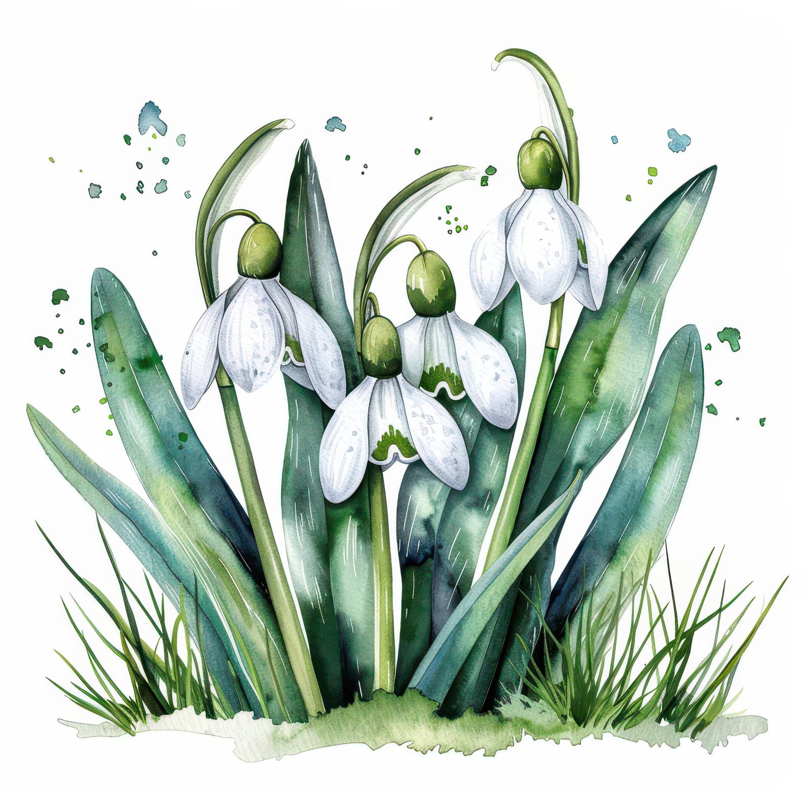 14 Snowdrops Clipart Bundle , Spring Flowers Clipart Set, Printable ...