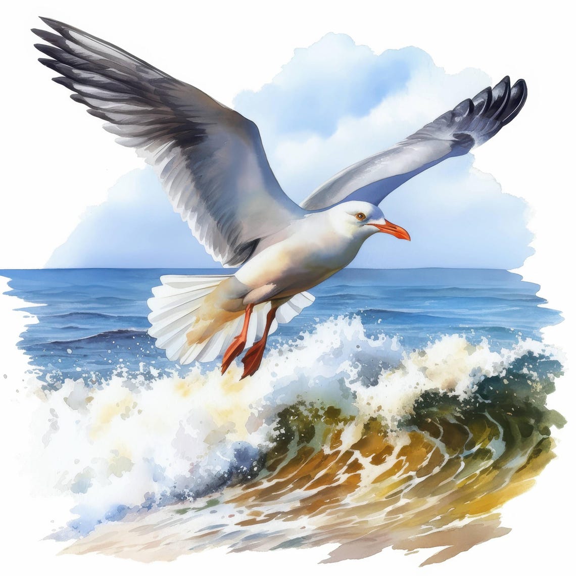 15 Coastal Seagull Clipart Bundle, Printable Watercolor Seagull With ...