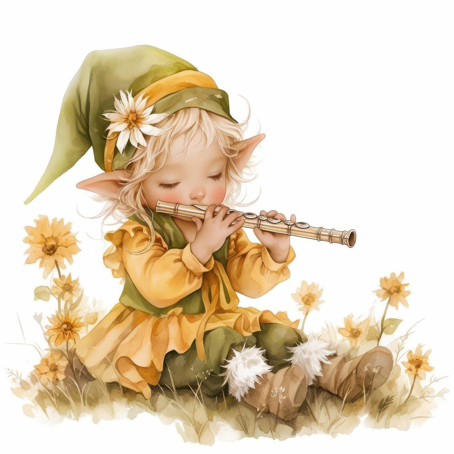 12 Funny Elf Clipart Bundle, Elf Playing Flute Illustrations, Printable ...