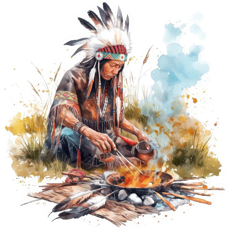 11 Native American Clipart Set, Printable Watercolor Indian Chef ...