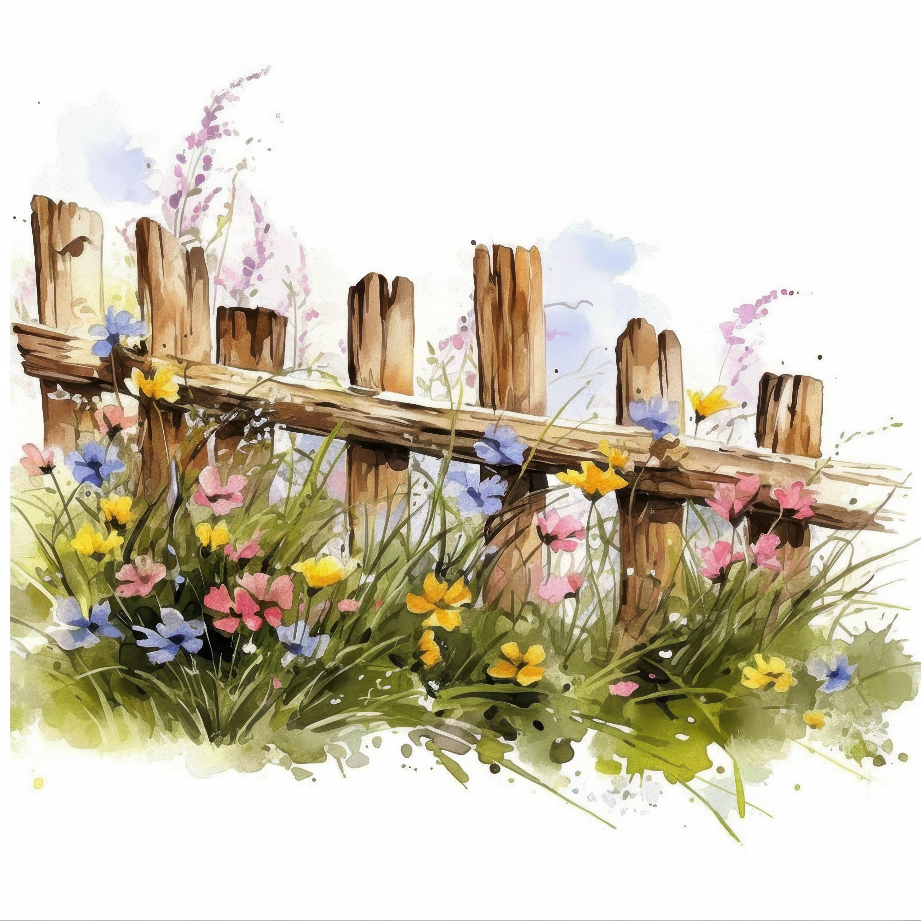 17 Spring Fence Clipart Bundle, Floral Fence Print Illustrations ...