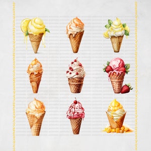 Watercolor Ice Cream Cones Clipart Bundle, Summer Treats Clipart Set ...