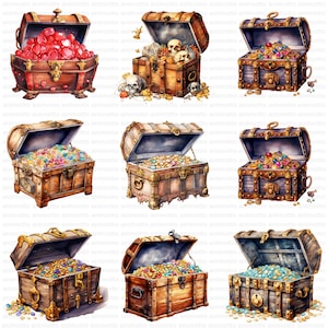 Watercolor Treasure Chests Clipart Bundle, Pirate Treasure PNG Set ...