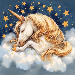 10 Unicorn Sleeping on Cloud Clipart Set, Fantasy Images, Printable ...