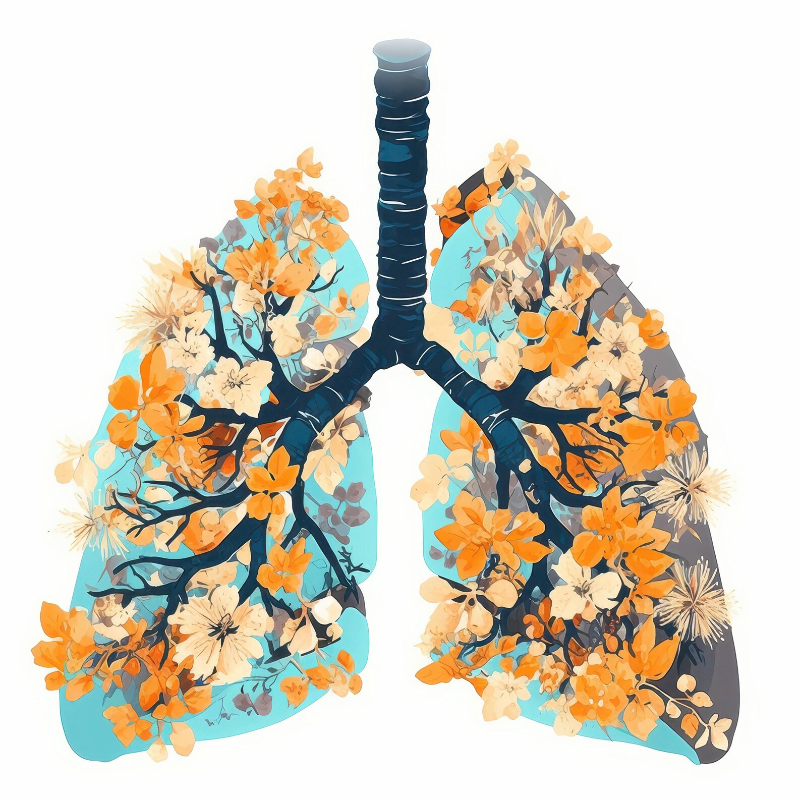 10 Spring Lungs Clipart Bundle, Floral Human Lung Illustrations ...