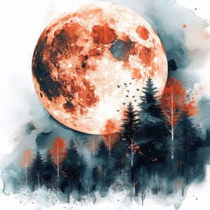 12 Fantasy Red Moon Clipart Bundle, Printable Watercolor Clipart, High ...