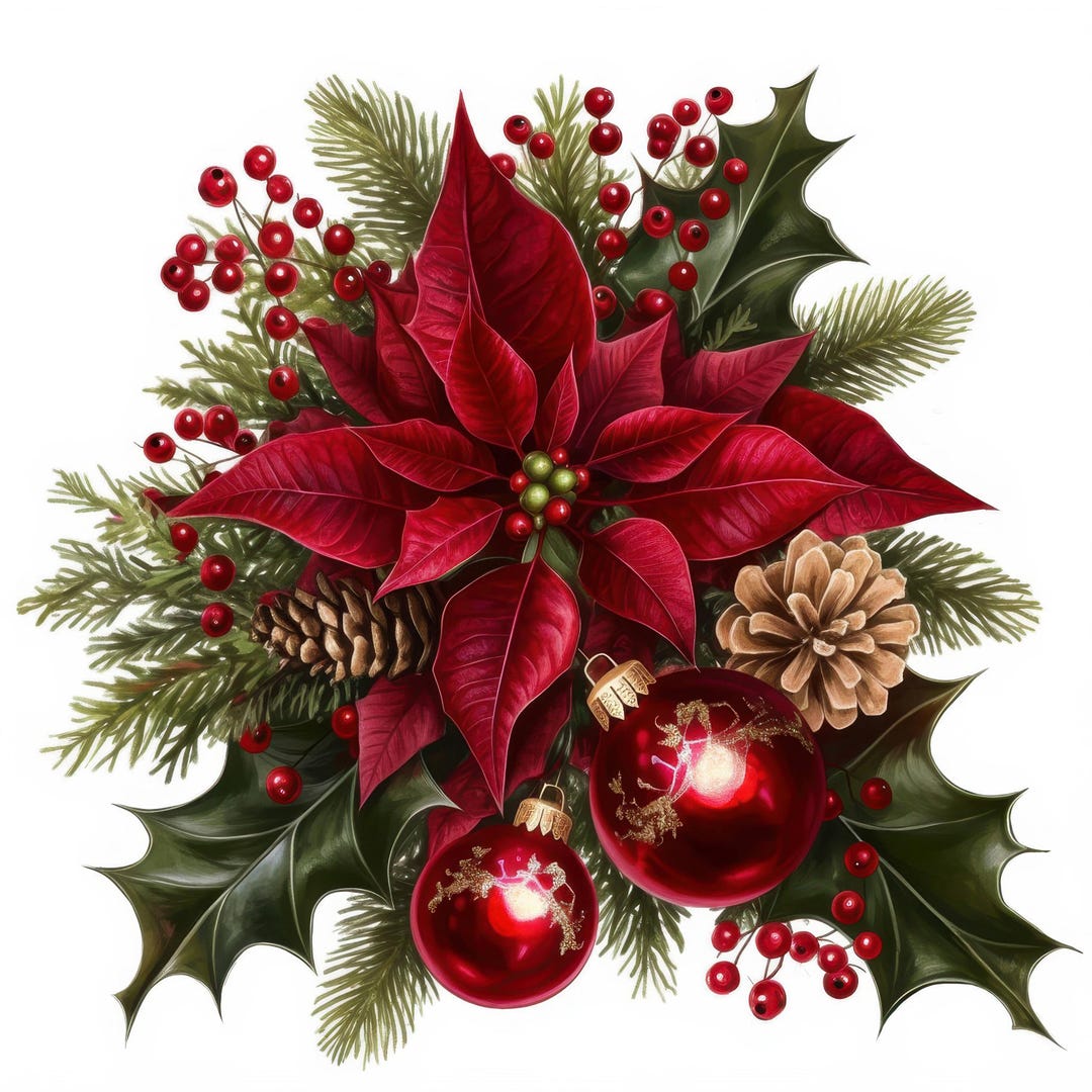 20 Red Floral Christmas Clipart Bundle, Christmas Decoration, High ...