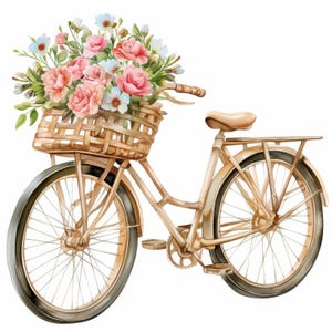 17 Bicycle With Flowers Clipart Bundle, Printable Watercolor Clipart ...