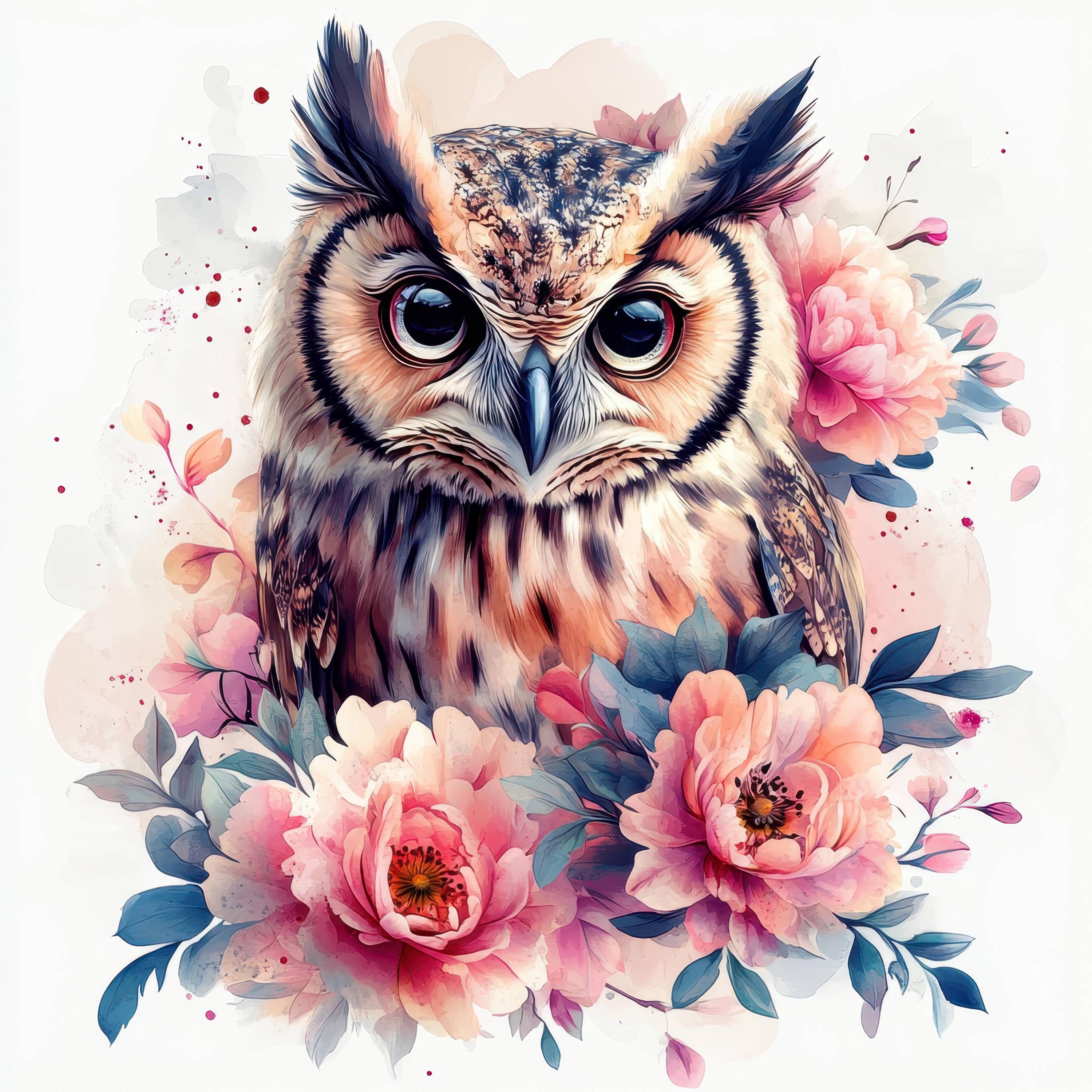 14 Floral Owl Clipart Bundle, Printable Watercolor Animal Portrait ...