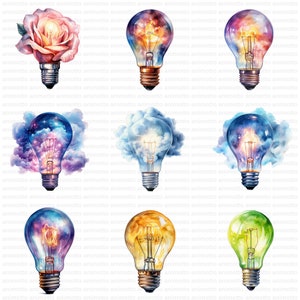 Watercolor Light Bulb Clipart | Colorful Light Bulb Illustrations ...