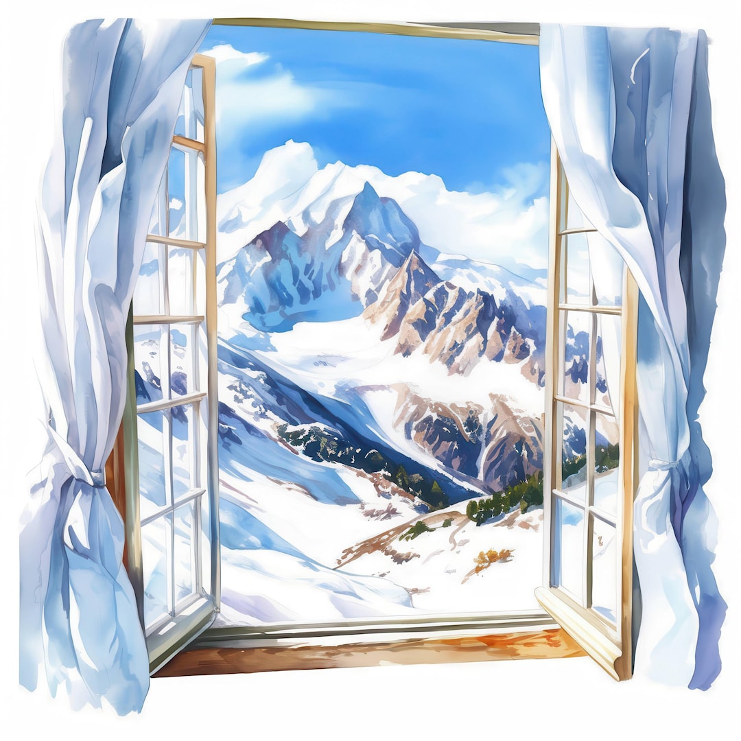 17 Window Mountain View Clipart Bundle, Printable Watercolor Window Art ...