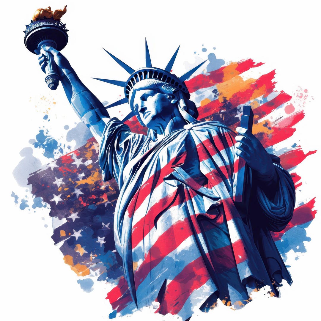 12 Statue of Liberty and USA Flag Clipart Illustration Bundle ...