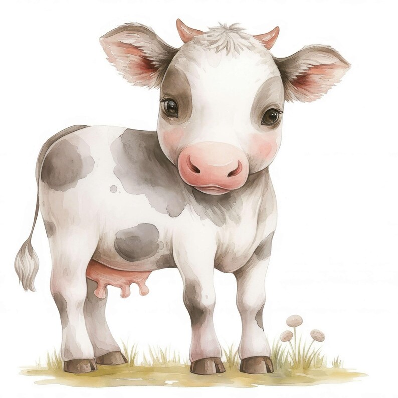 21 Cartoon Cow Clipart Set, Cute Farm Calf Illustrations, Printable ...