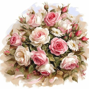 14 Shabby Chic Roses Clipart Bundle, Elegant Rose Illustrations ...