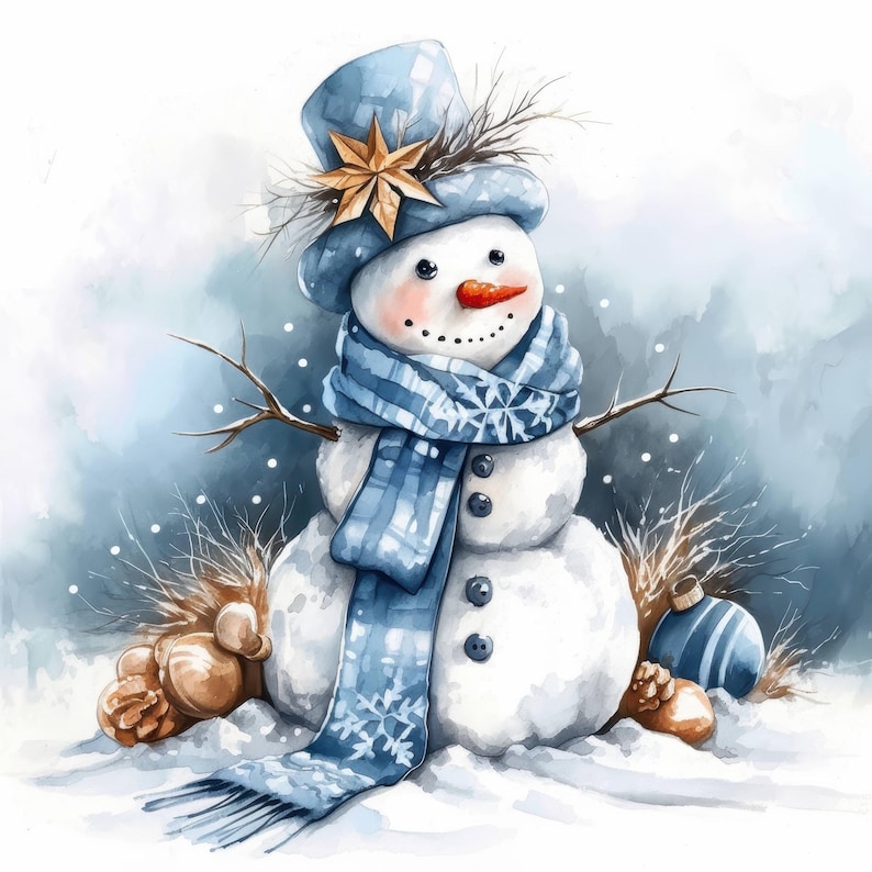14 Various Snowman Clipart Bundle, Cute Winter Illustrations, Printable ...