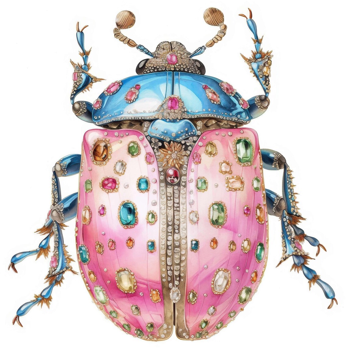 11 Jeweled Beetle Clipart Set, Printable Watercolor Luxury Scarab ...