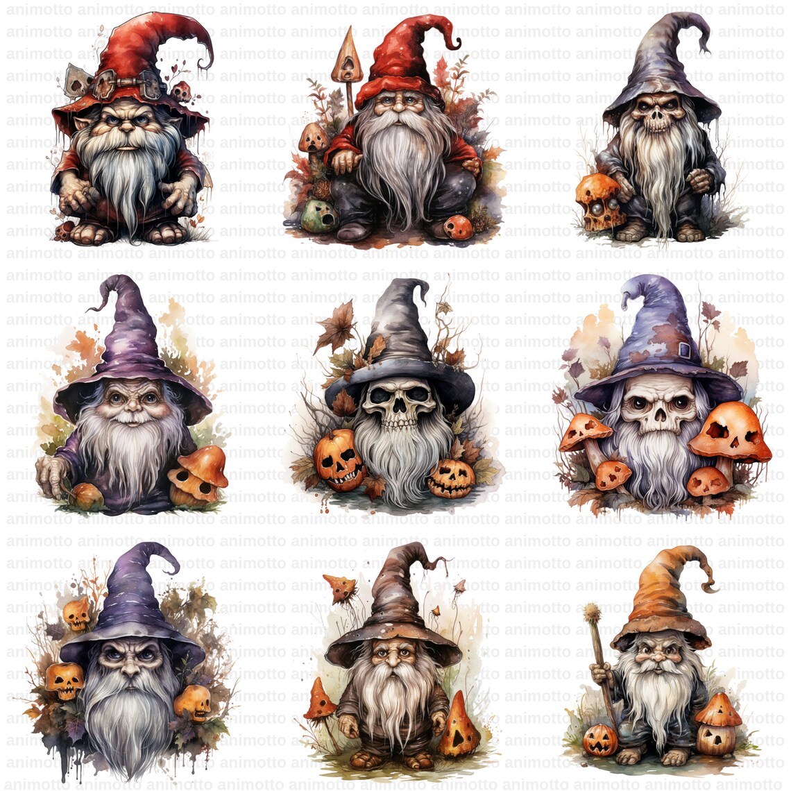 Watercolor Halloween Gnomes Clipart Bundle, Spooky Gnome Illustrations ...