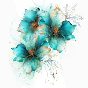 Abstract Flowers Clipart Bundle, Green Flowers, Printable Watercolor ...