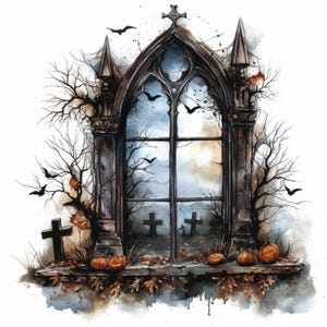 10 Haunted Windows Clipart Bundle, Halloween Illustration, Printable ...