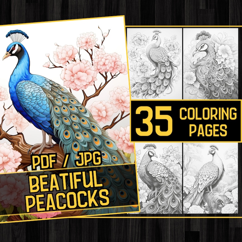 Beatiful Peacocks 35 Coloring Page Book, Adults Kids Instant Download ...