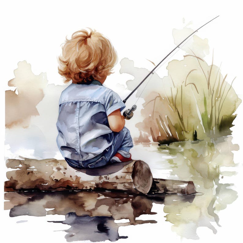 21 Kid Fishing Clipart Bundle, Boat Fishing Landscape, Printable ...