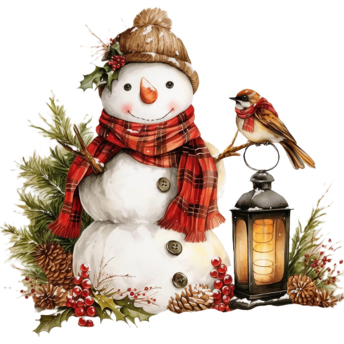 13 Vintage Happy Snowman Clipart Bundle, Christmas Illustrations ...