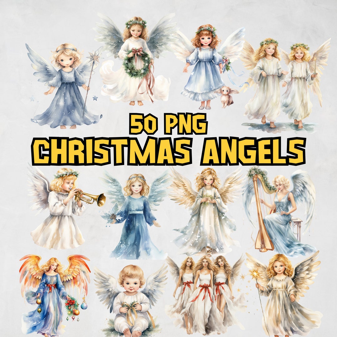 Watercolor Christmas Angels Clipart Bundle, Angel Girl Clipart Set ...