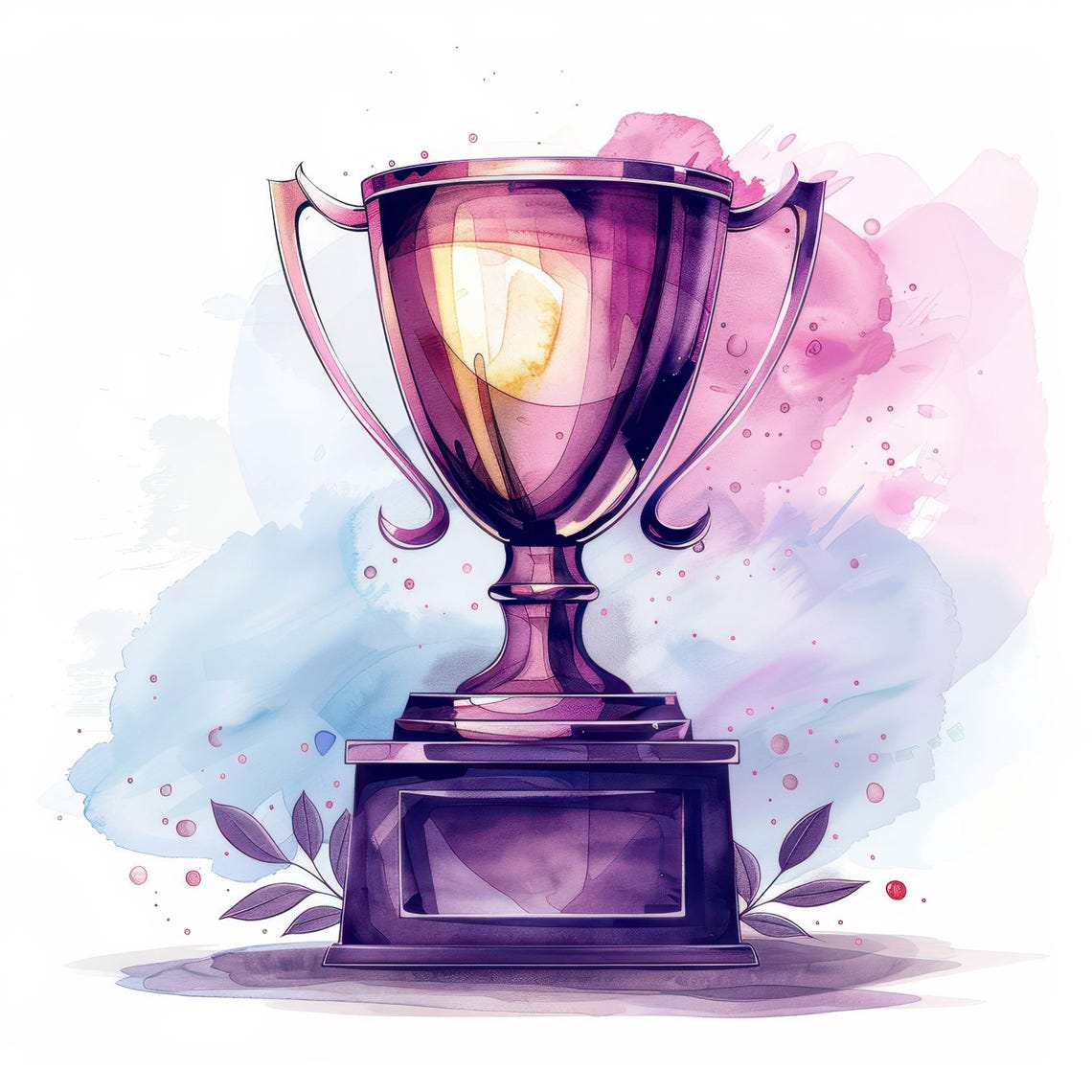 15 Purple Winner Trophy Clipart Bundle, Printable Watercolor Clipart ...