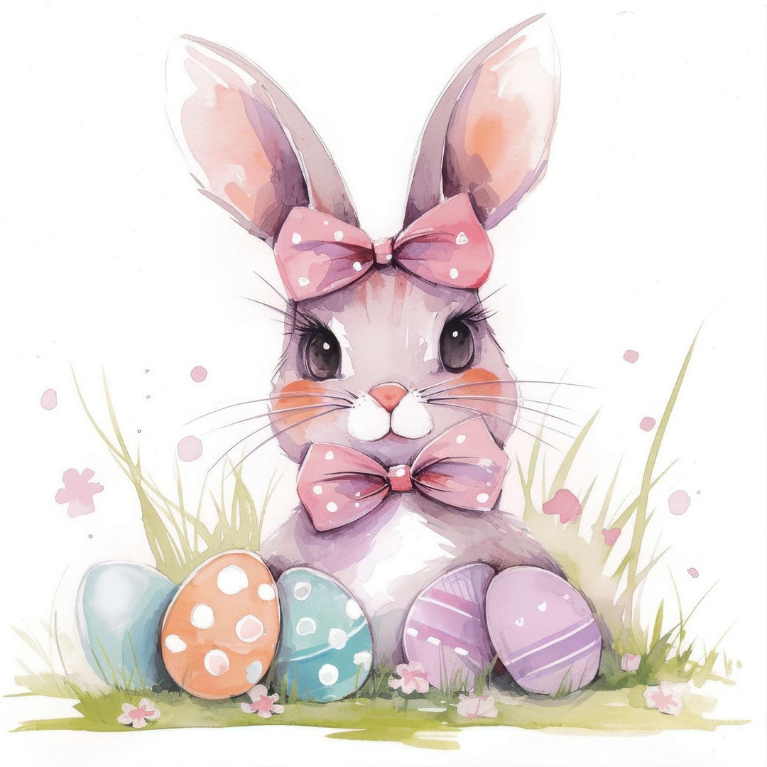 20 Easter Bunny Clipart Set, Cartoon Easter Illustrations, Printable ...