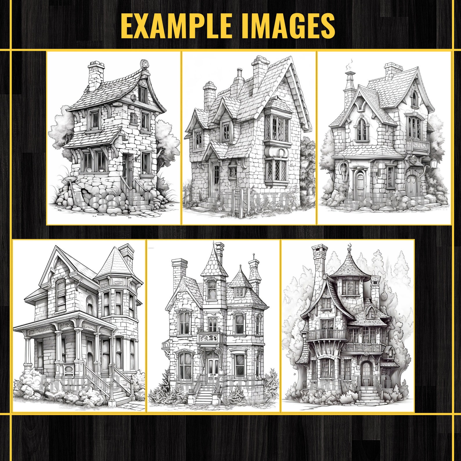 Stone Houses Coloring Page Book, Grayscale House Coloring, Printable ...