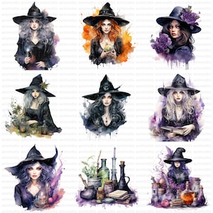 Watercolor Gothic Witches Clipart PNG | Dark Witch, Magic Fantasy ...