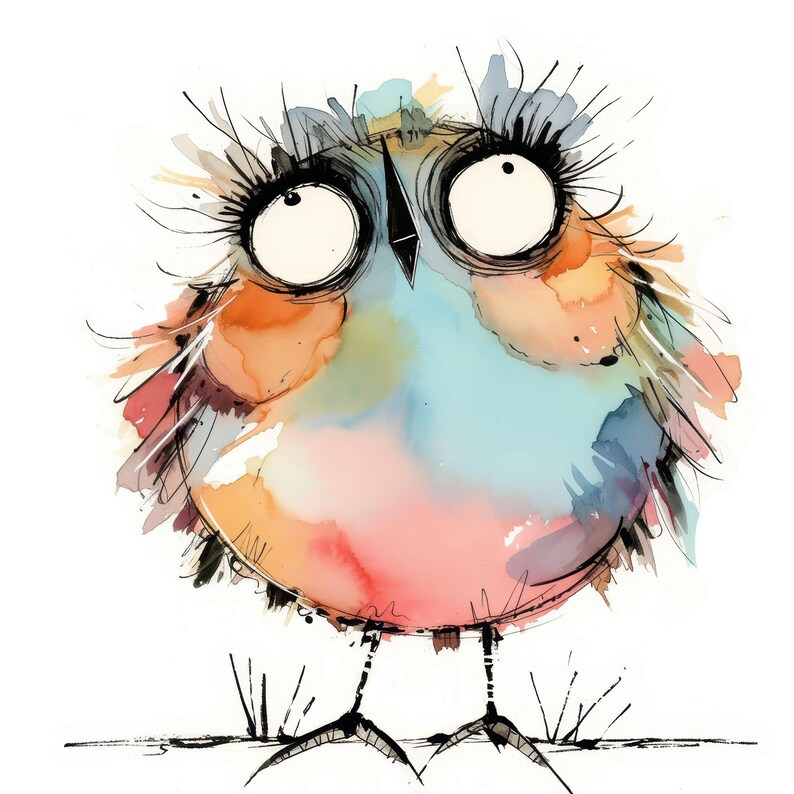 12 Cartoon Birds Clipart Set, Whimsical Bird Illustrations, Printable ...