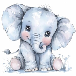 12 Blue Elephants Clipart Bundle, Printable Watercolor Nursery Elephant ...