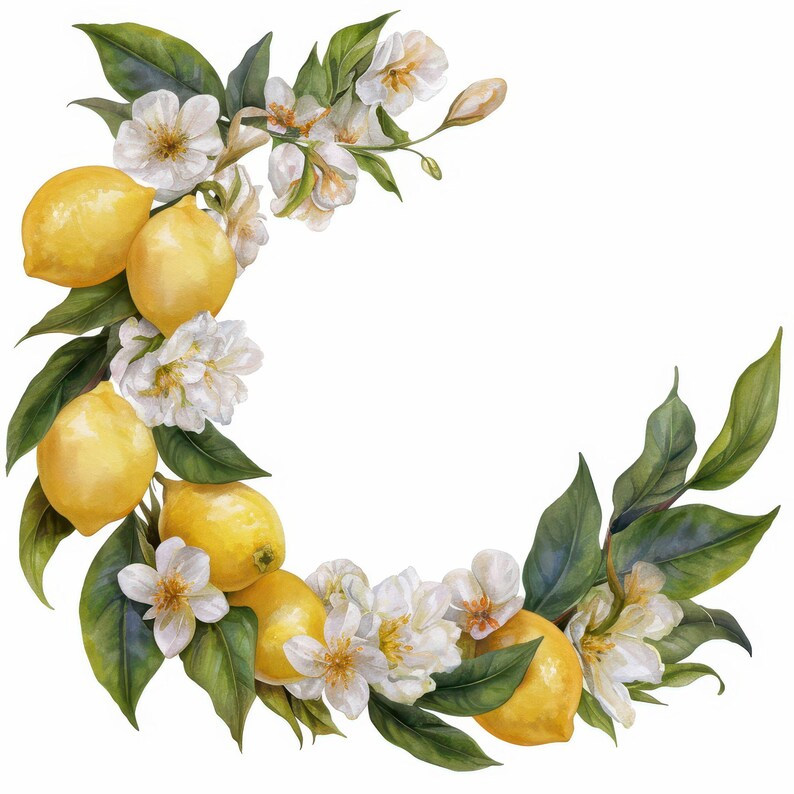 14 Lemon Border Clipart Bundle, Printable Watercolor Lemon Garland ...