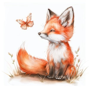 17 Fox and Butterfly Clipart Bundle, Cute Fox Baby Illustrations ...